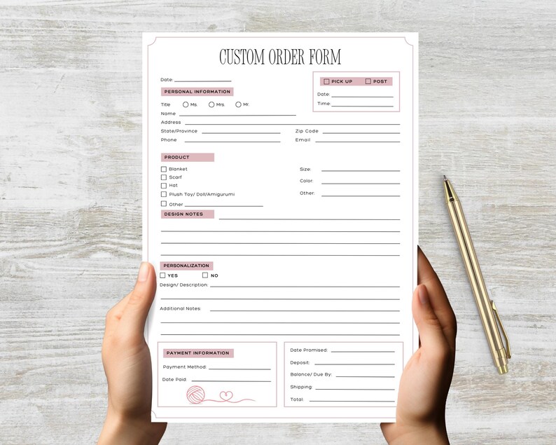 Custom Order Form, PDF Printable Crochet/knitting Order Form, Small ...