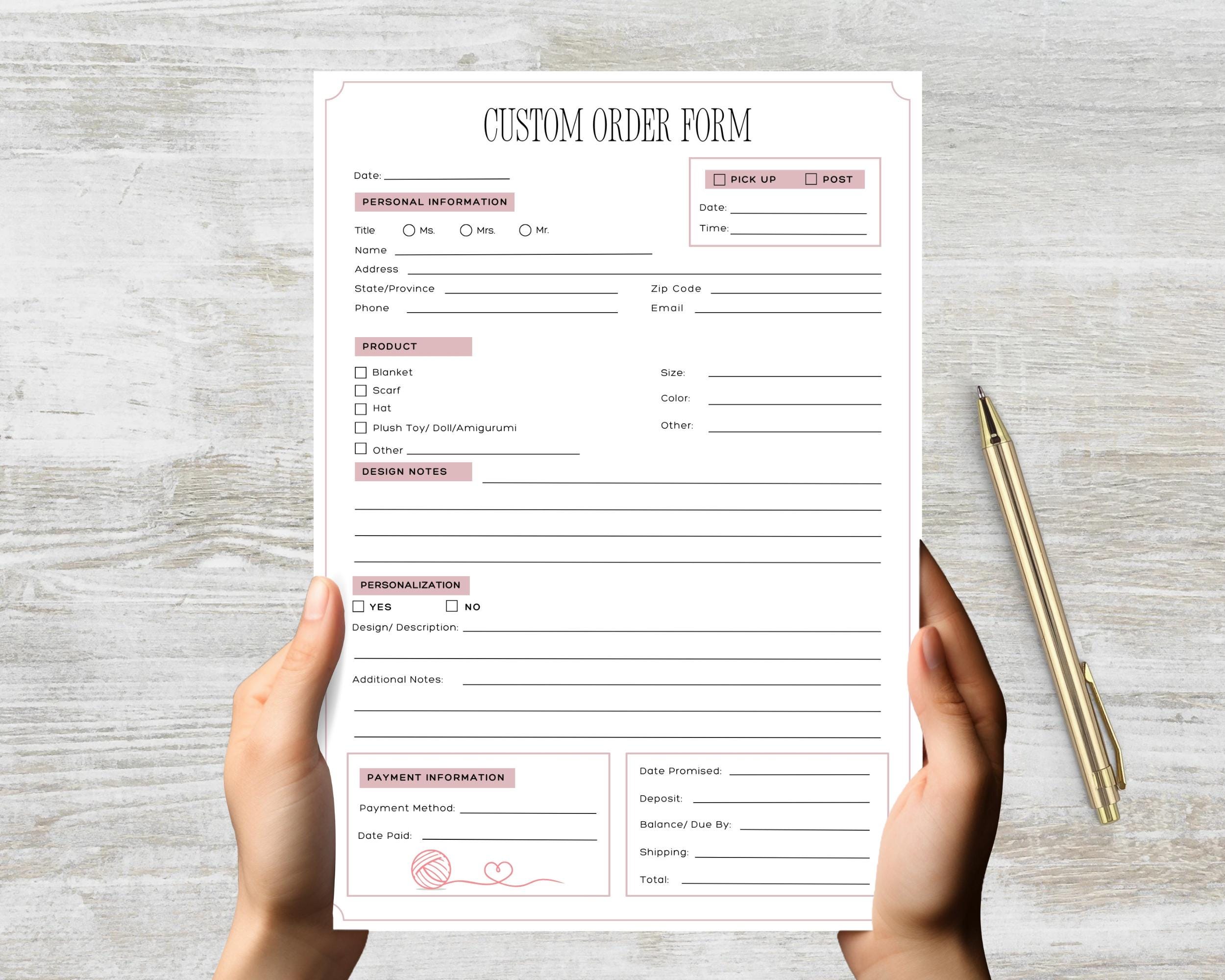 Custom Order Form, PDF Printable Crochet/knitting Order Form, Small ...