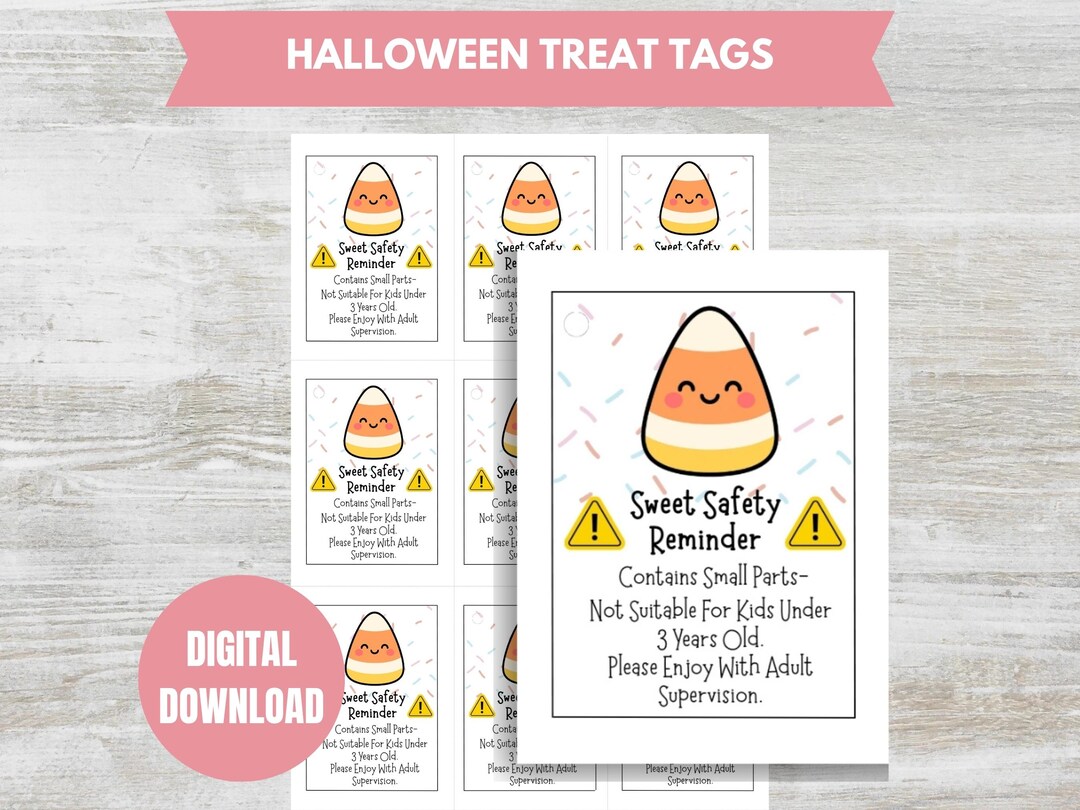 Halloween Printable PDF Warning Treat Tags, Sweet Safety Reminder Tag ...