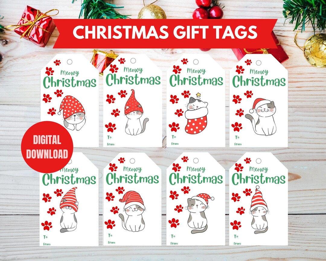 Animal Christmas Gift Tags Cute Cat Christmas Holiday Tags Christmas ...