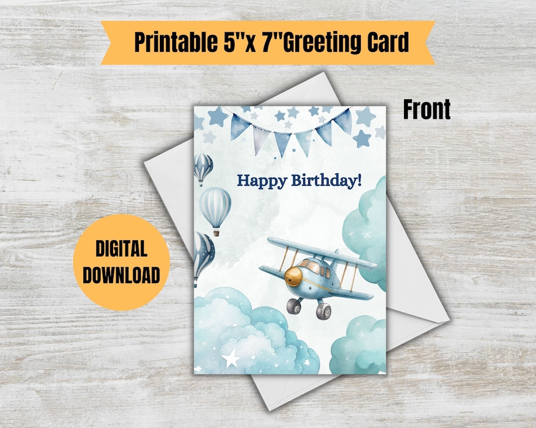 Happy Birthday Card, Airplane Printable Birthday Card, Boy Birthday ...