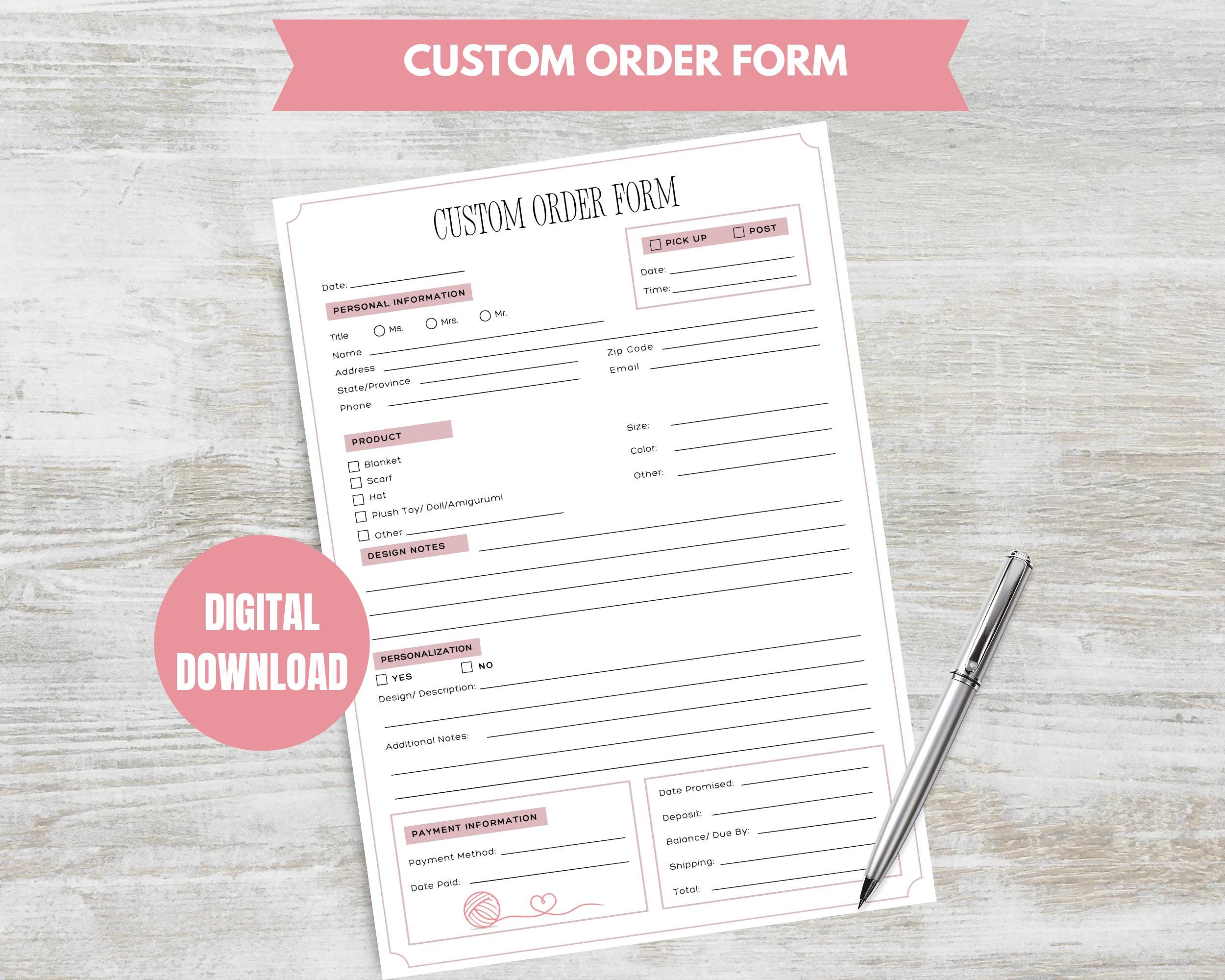 Custom Order Form, PDF Printable Crochet/knitting Order Form, Small ...