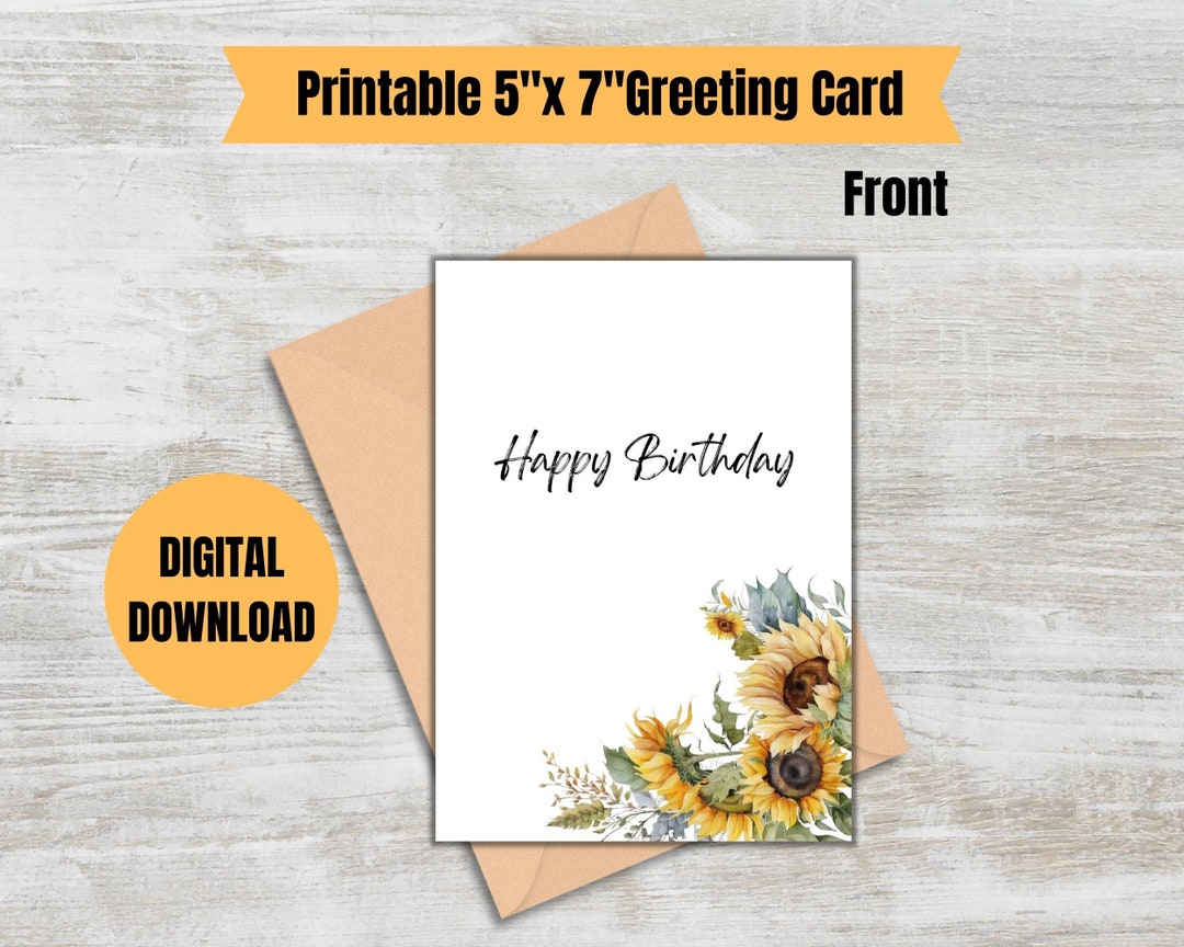 Sunflower Birthday Card, Birthday Card With Flowers, Digital Printable ...