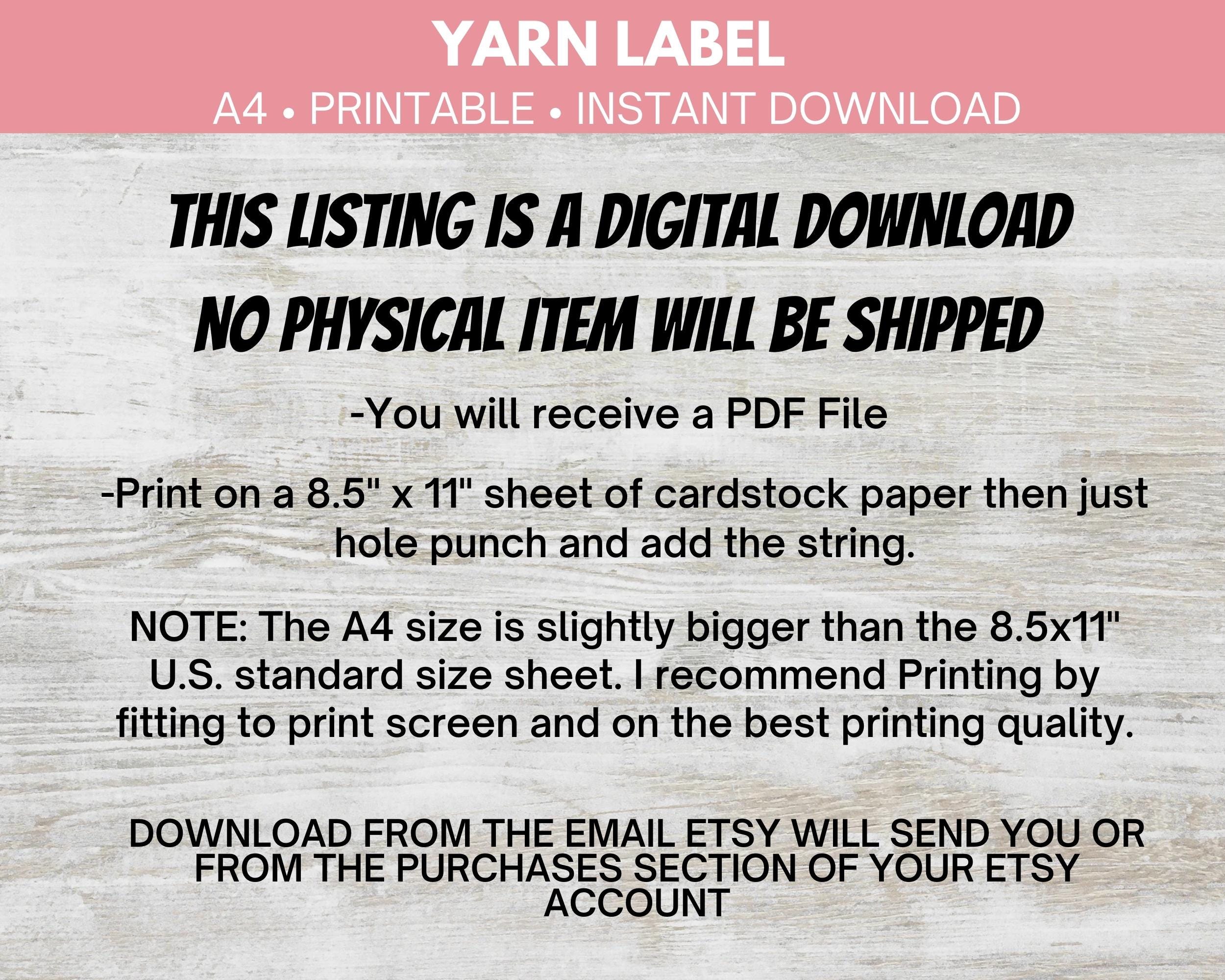 Printable Yarn Tags, PDF Printable Yarn Labels, Organized Yarn Tags ...