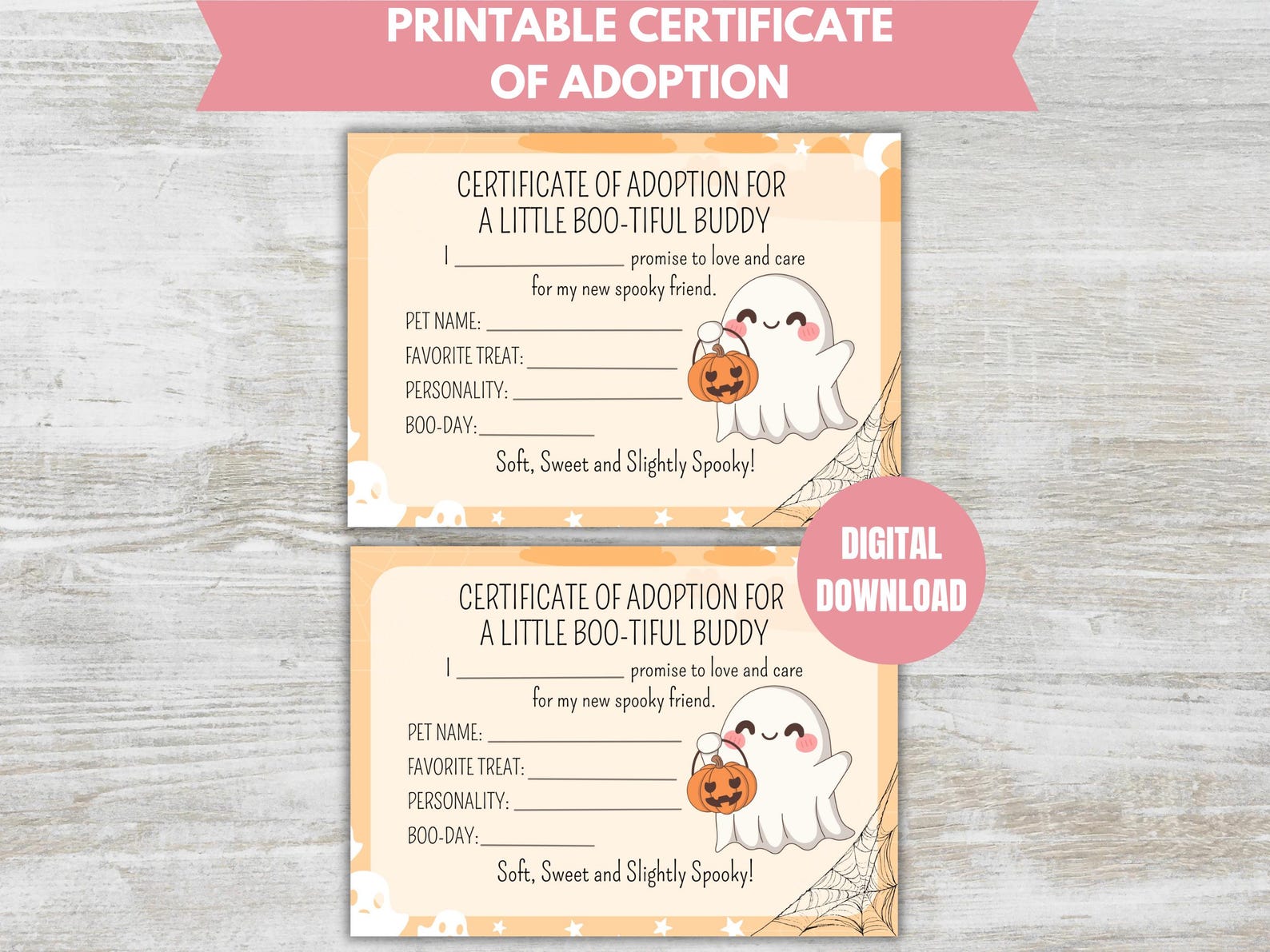 Printable Ghost Certificate of Adoption PDF 5x7, Spooky Friend Adoption ...