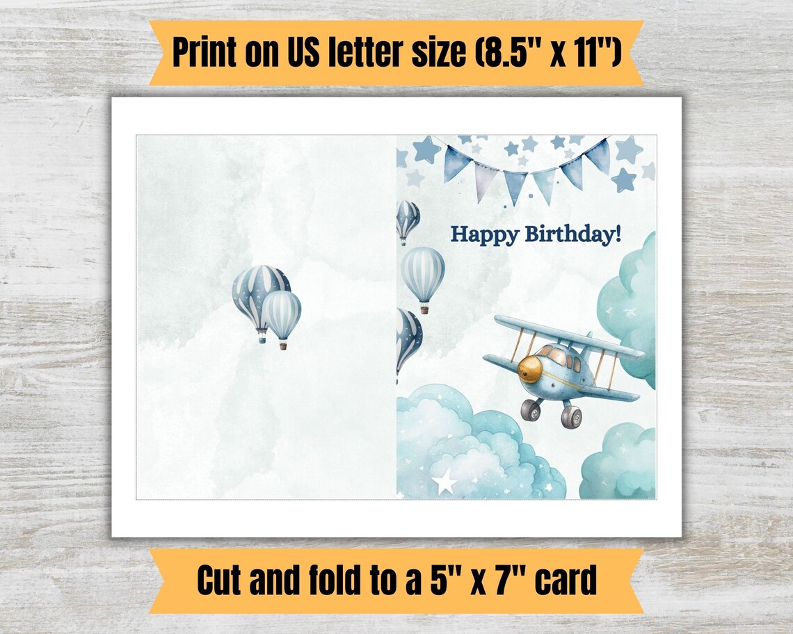 Happy Birthday Card, Airplane Printable Birthday Card, Boy Birthday ...