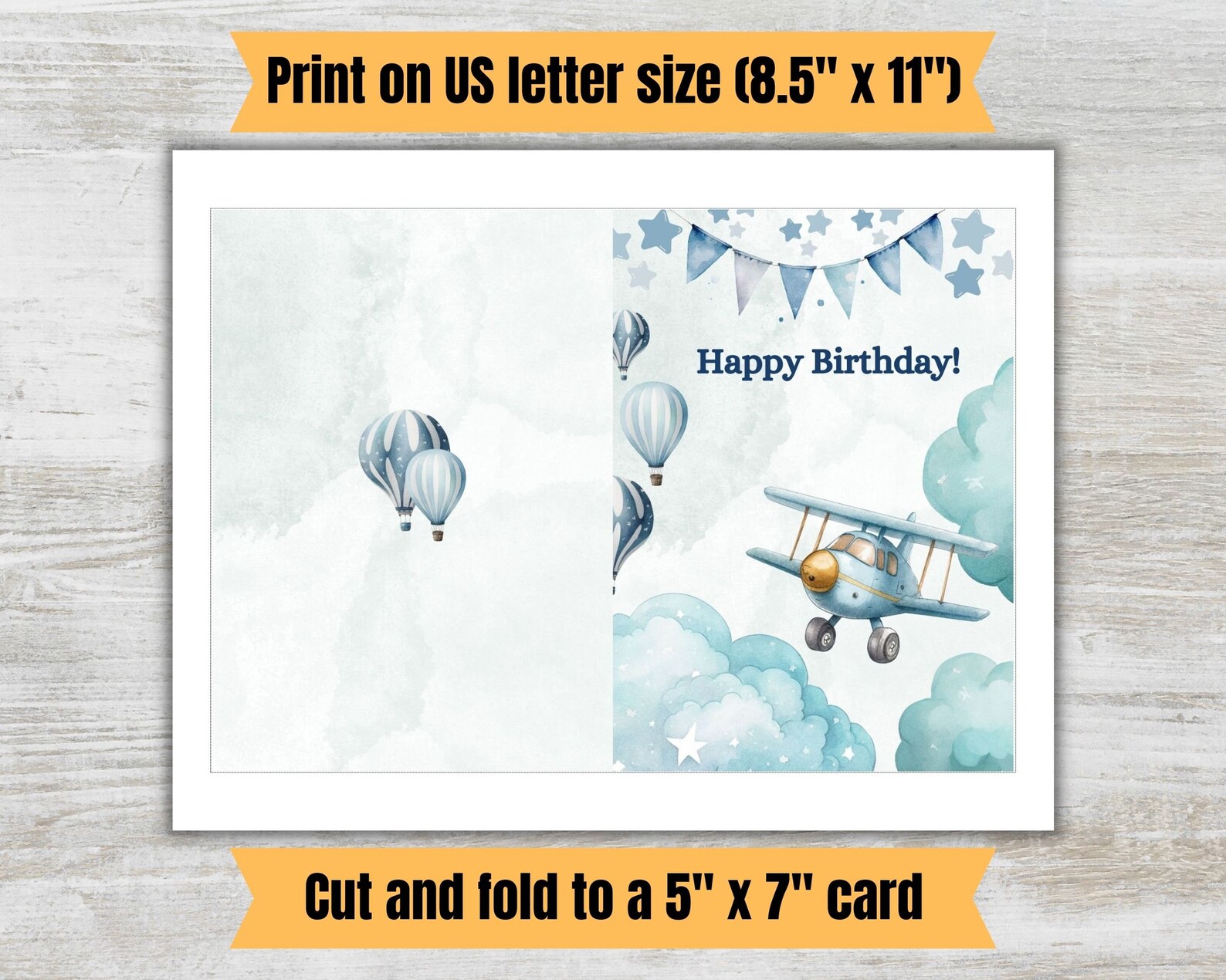 Happy Birthday Card, Airplane Printable Birthday Card, Boy Birthday ...