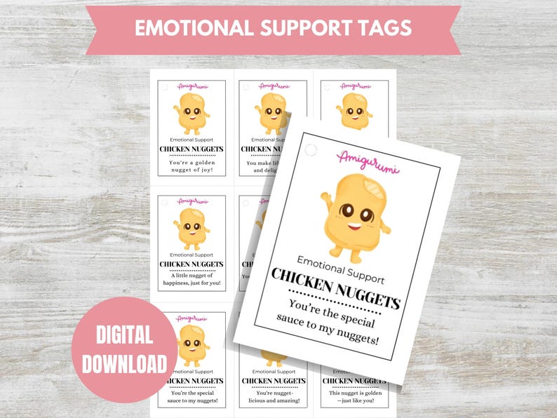 Emotional Support Chicken Nuggets Printable PDF Tags Amigurumi Product ...