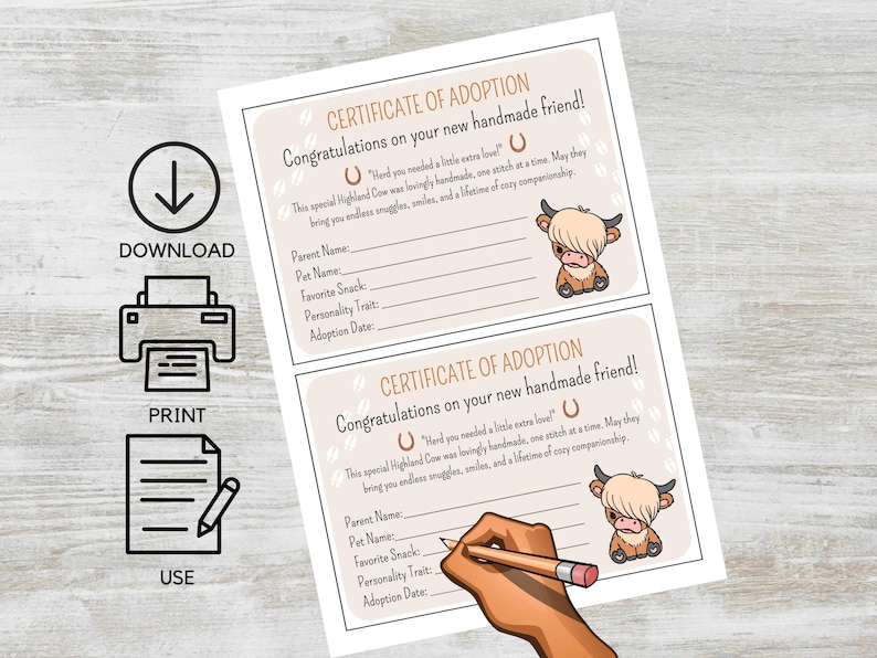 Printable Certificate of Adoption Cows PDF 5x7 , Adoption Certificates ...
