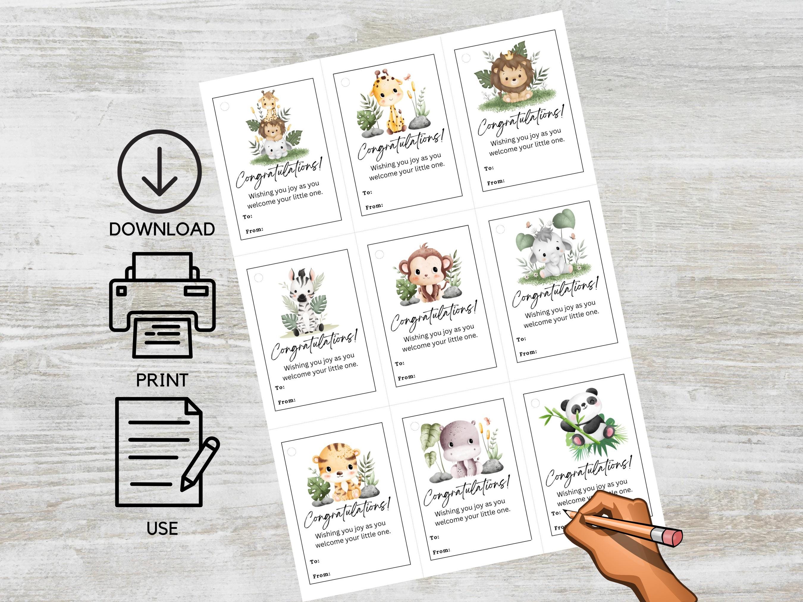 Safari Animals Baby Shower Printable PDF Tags, Gift Tag ...