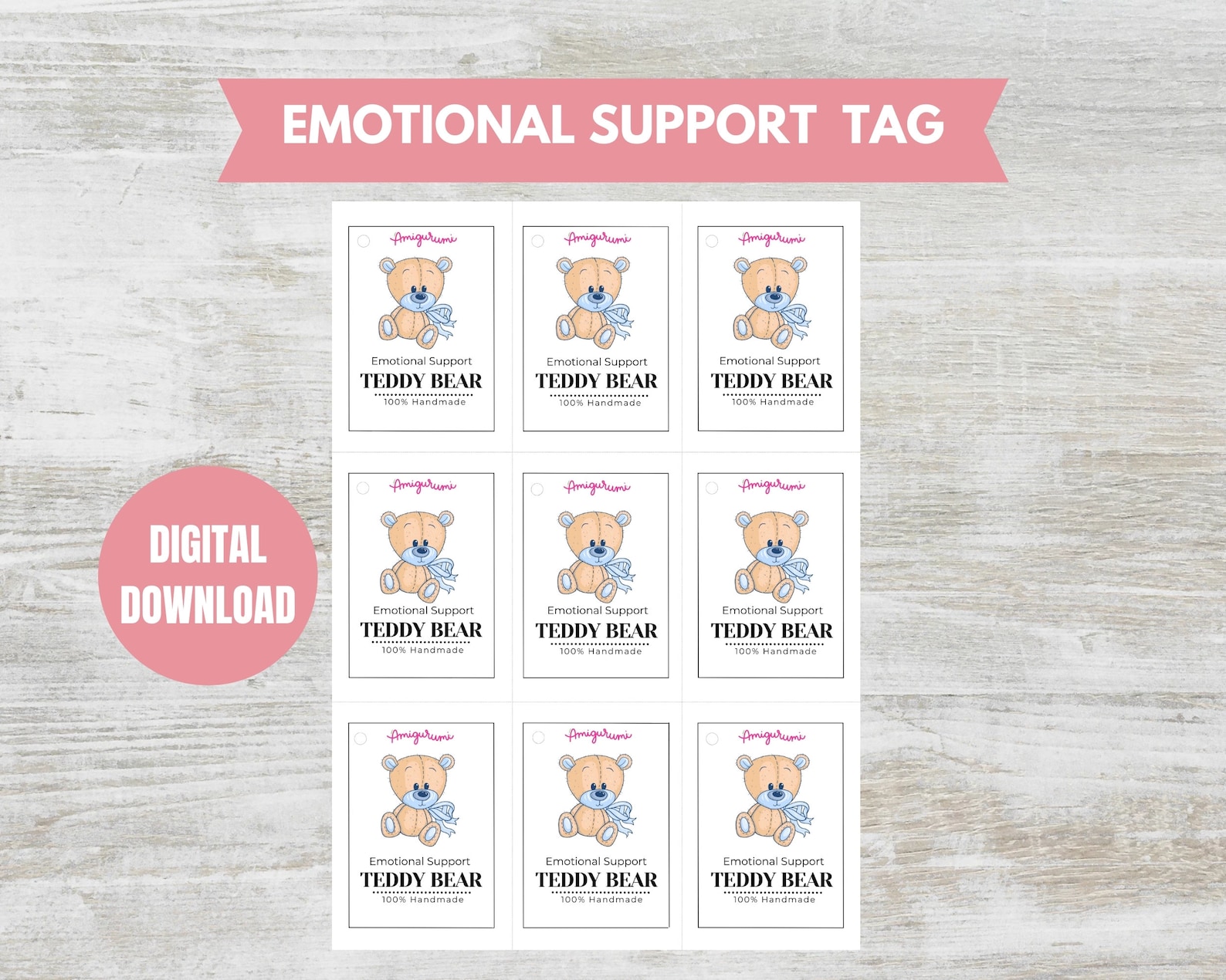Emotional Support Printable PDF Tags Amigurumi Crochet Product Tags ...