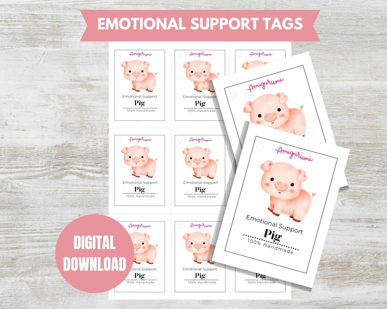 Emotional Support Pig Printable PDF Tags Amigurumi Crochet Product Tags ...