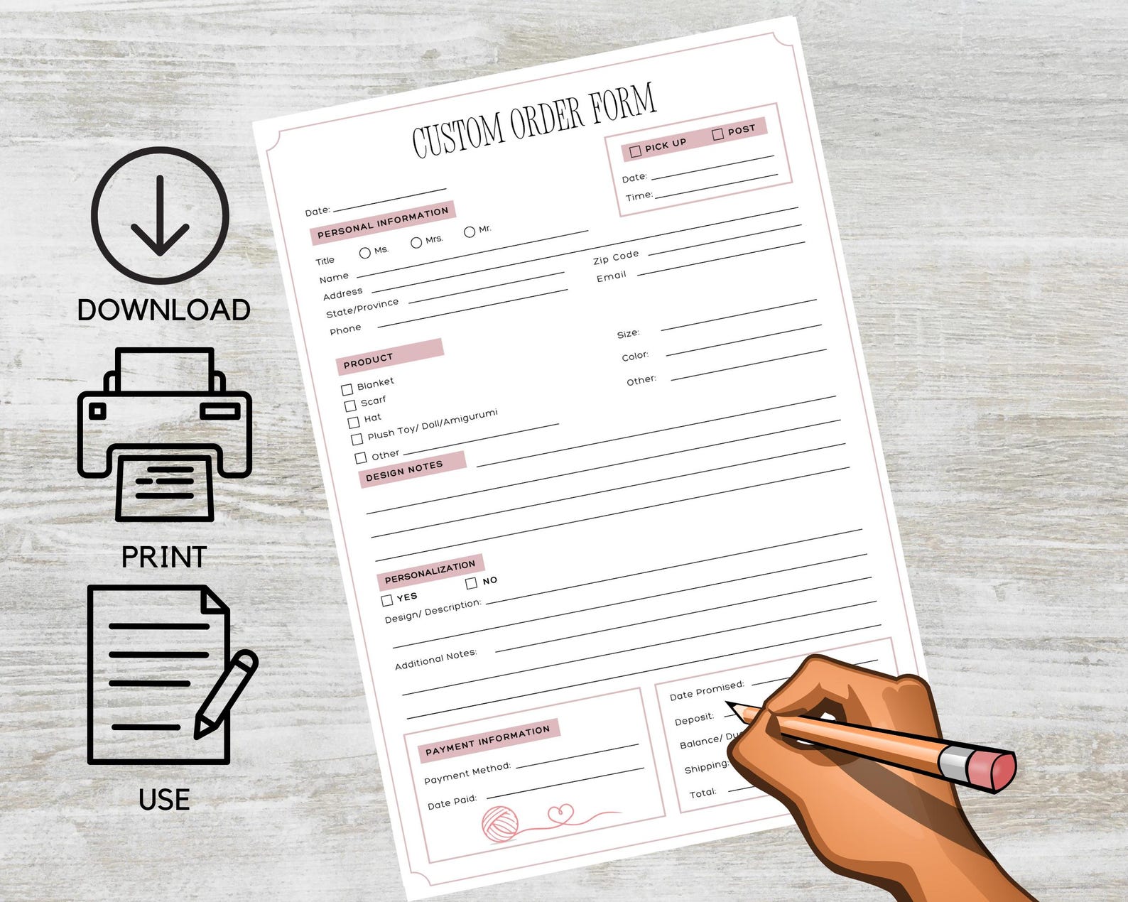 Custom Order Form, PDF Printable Crochet/knitting Order Form, Small ...
