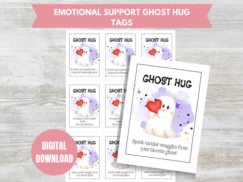 Emotional Support Ghost Hug Printable PDF Tags, Cute Ghost Amigurumi ...