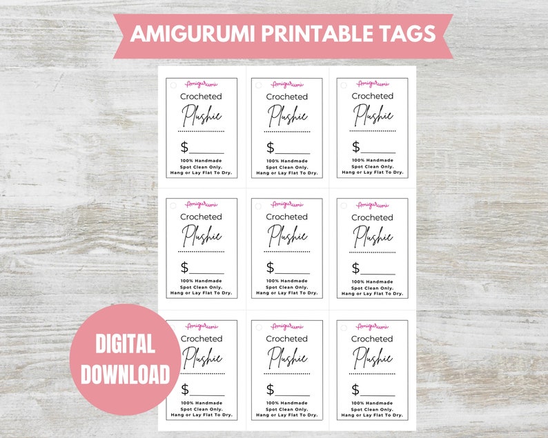 Amigurumi Crochet Product Price Tags PDF Printable Tags Printable ...
