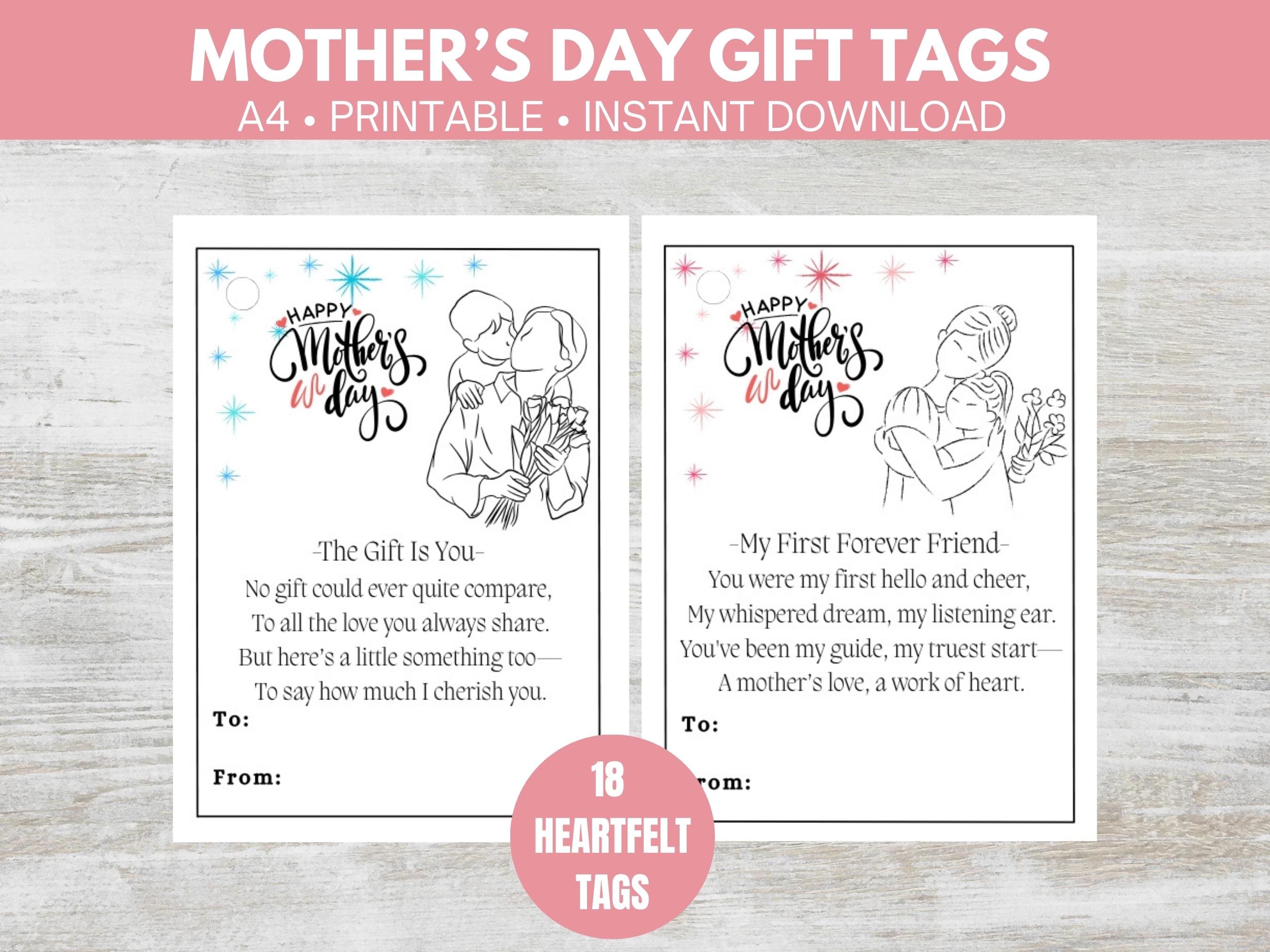 Mother's Day Gift Tag, Printable PDF Tag, Product Tags, Heartfelt Poem ...