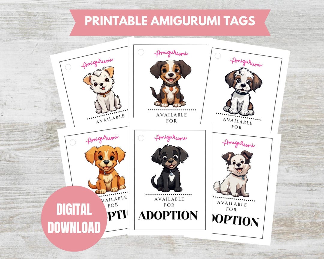 Amigurumi Crochet Product Tags PDF Printable Tags Cute Dogs Printable ...