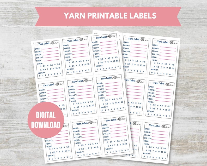 Printable Yarn Tags, PDF Printable Yarn Labels, Organized Yarn Tags ...