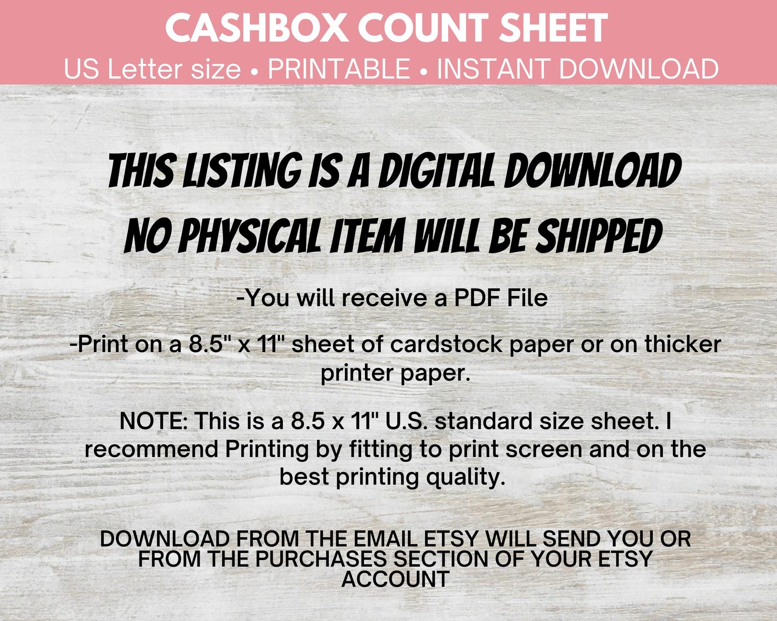 Printable Cashbox Count Sheet,pdf Printable Tally Sheet,cash Register ...