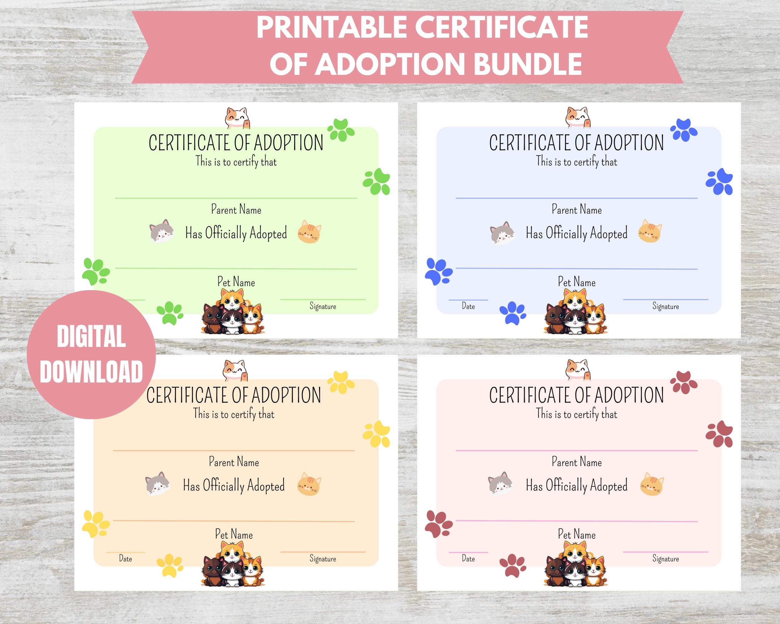 Adopt a Kitty Printable Certificate of Adoption PDF 5x7 Adoption ...