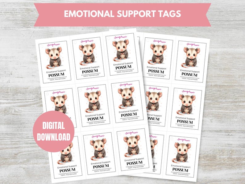 Emotional Support Possum Printable PDF Tags, Cute Amigurumi Product ...