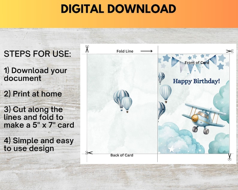 Happy Birthday Card, Airplane Printable Birthday Card, Boy Birthday ...