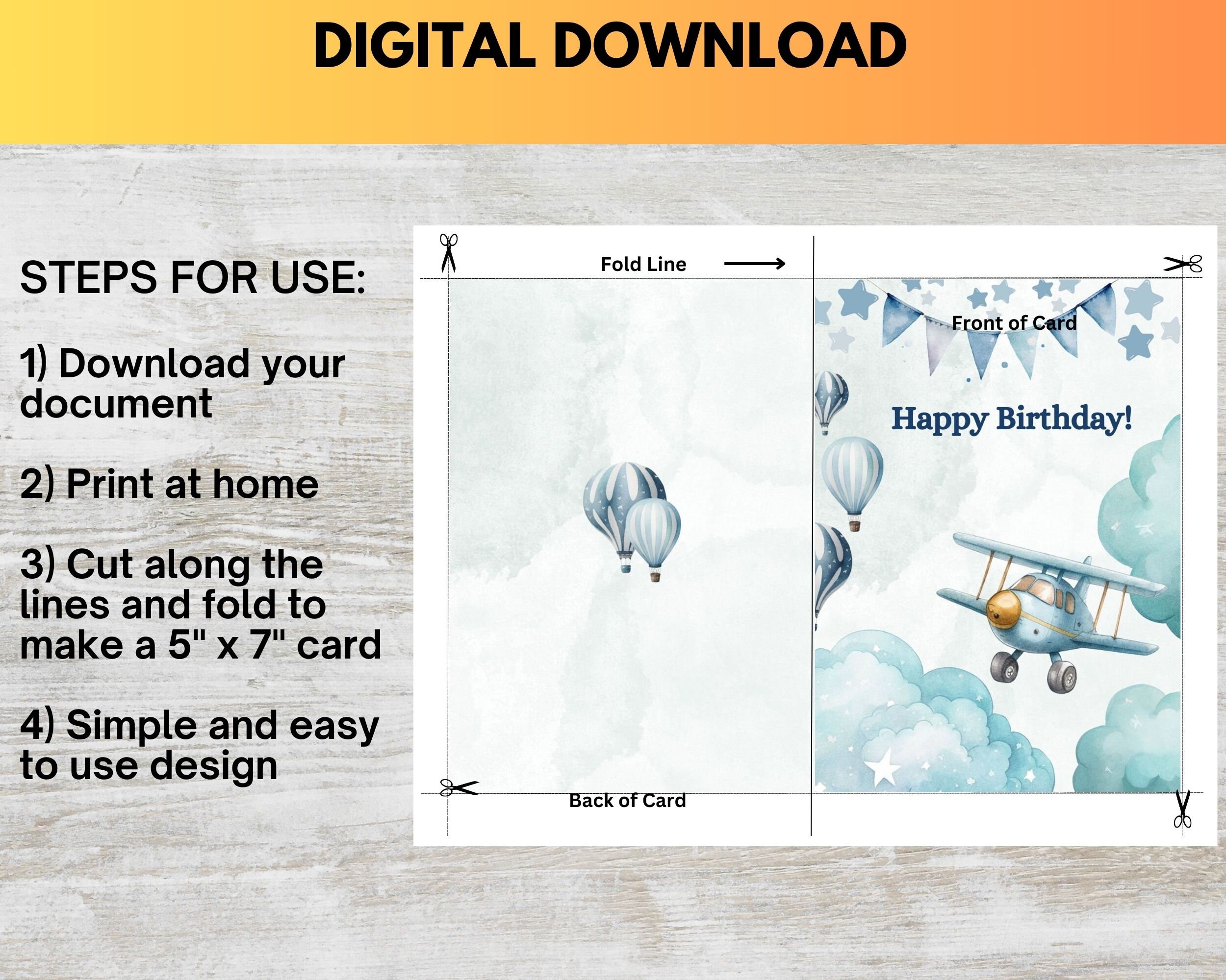 Happy Birthday Card, Airplane Printable Birthday Card, Boy Birthday ...