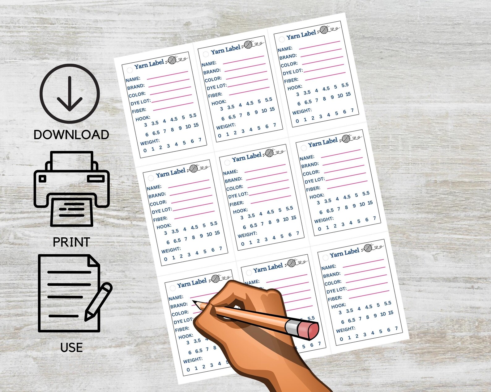 Printable Yarn Tags, PDF Printable Yarn Labels, Organized Yarn Tags ...