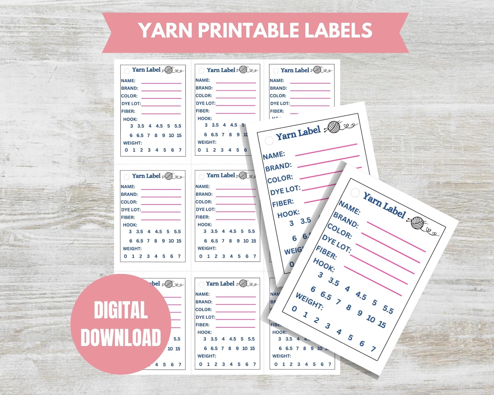 Printable Yarn Tags, PDF Printable Yarn Labels, Organized Yarn Tags ...