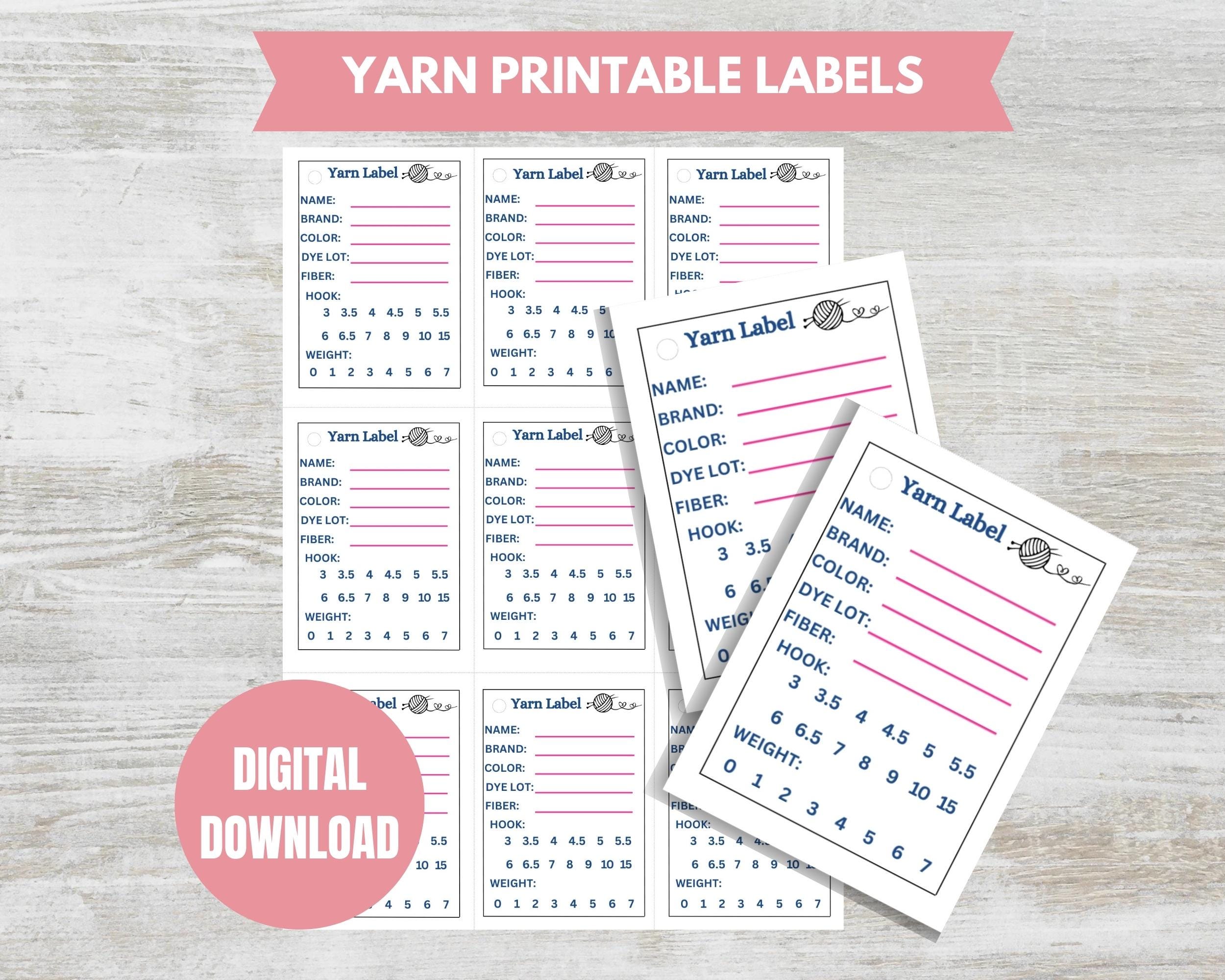 Printable Yarn Tags, PDF Printable Yarn Labels, Organized Yarn Tags ...