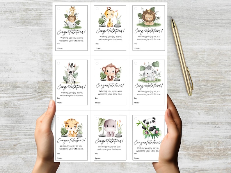Safari Animals Baby Shower Printable PDF Tags, Gift Tag ...