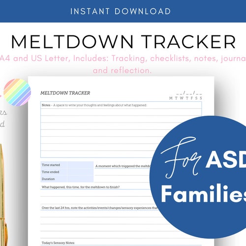 PRINTABLE Neurodiverse Meltdown Tracker Autism ASD ADHD - Etsy