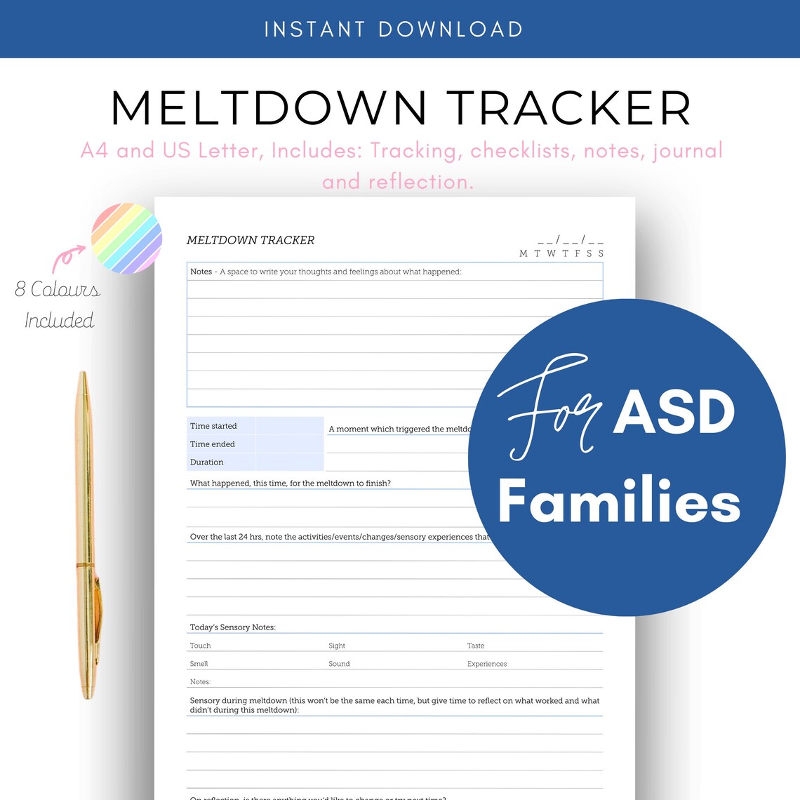 PRINTABLE Neurodiverse Meltdown Tracker - Autism, ASD, ADHD, Meltdowns ...