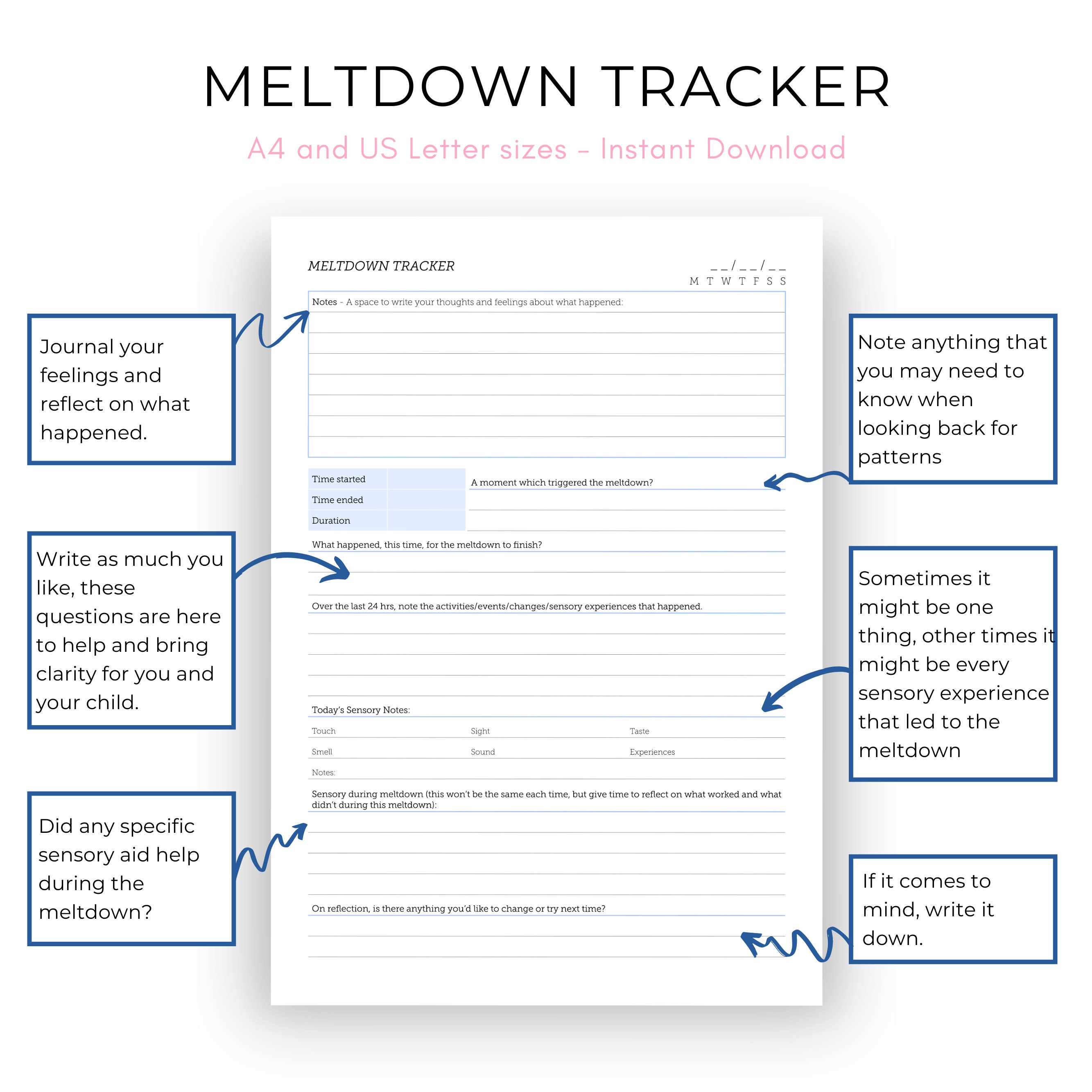 PRINTABLE Neurodiverse Meltdown Tracker - Autism, ASD, ADHD, Meltdowns ...