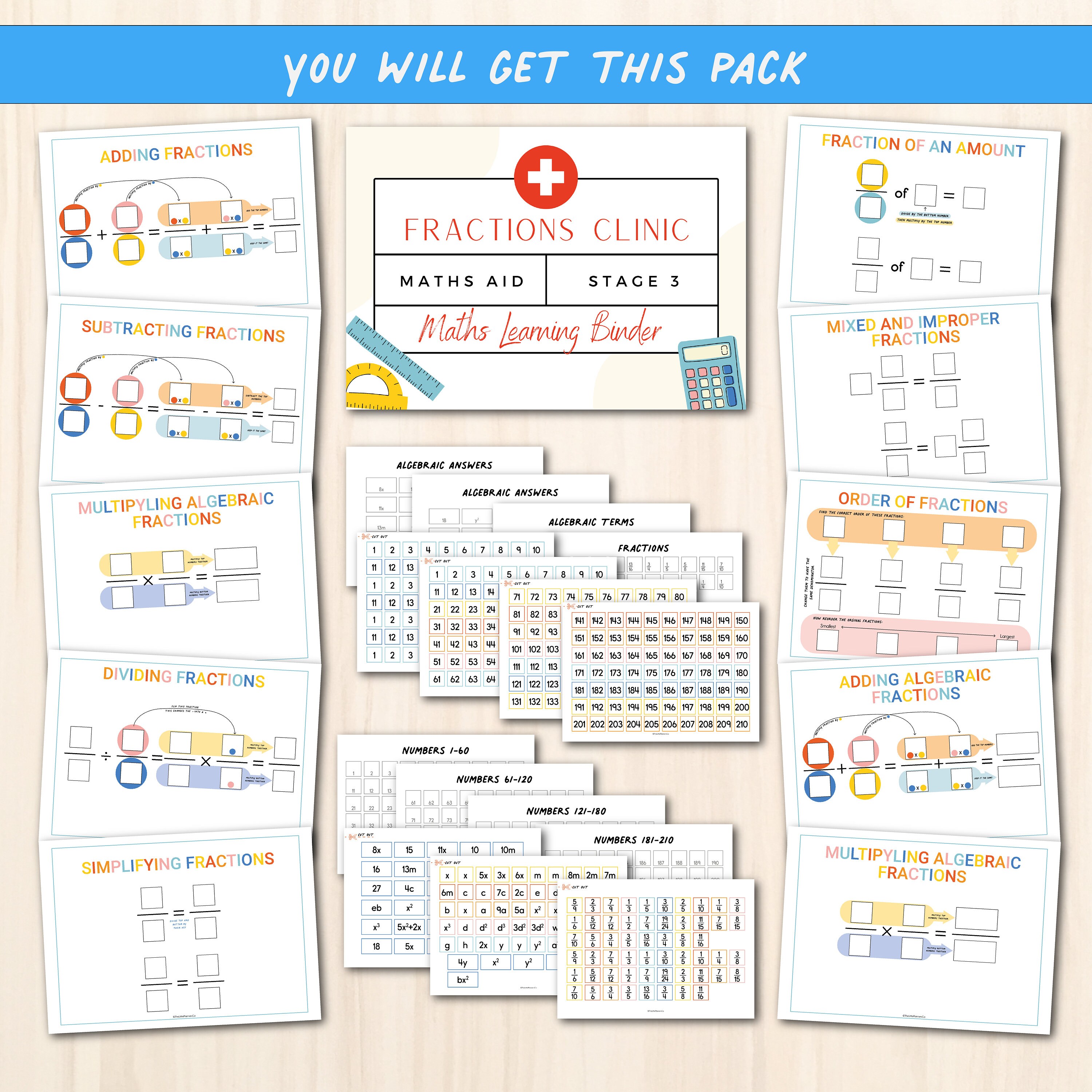 Fractions Learning Binder - Printable Math Activities Worksheet Book ...