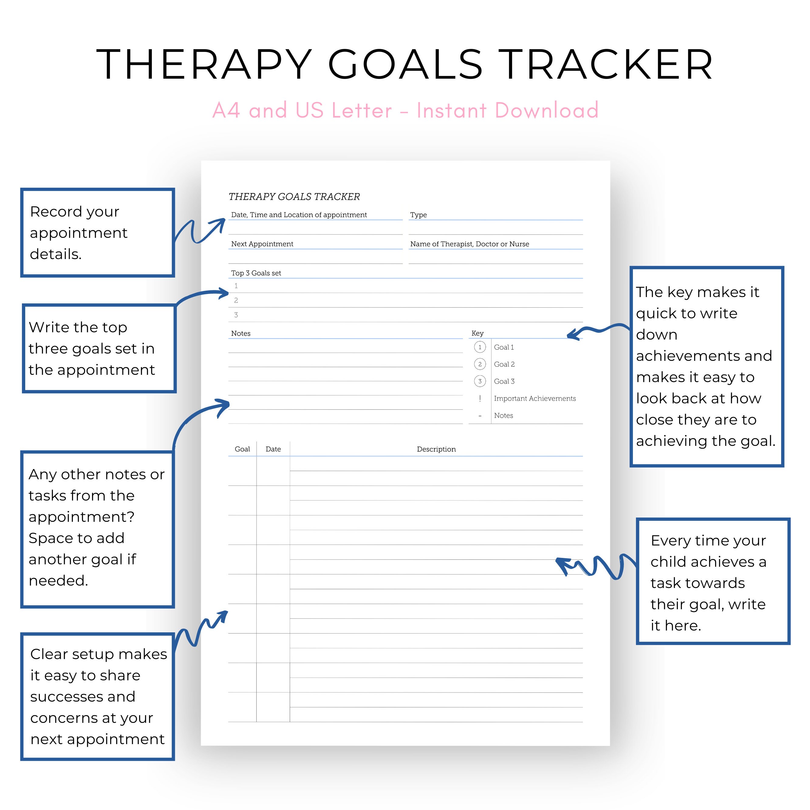 PRINTABLE Neurodiverse Therapy Goals Tracker - Autism, ASD, Therapy ...