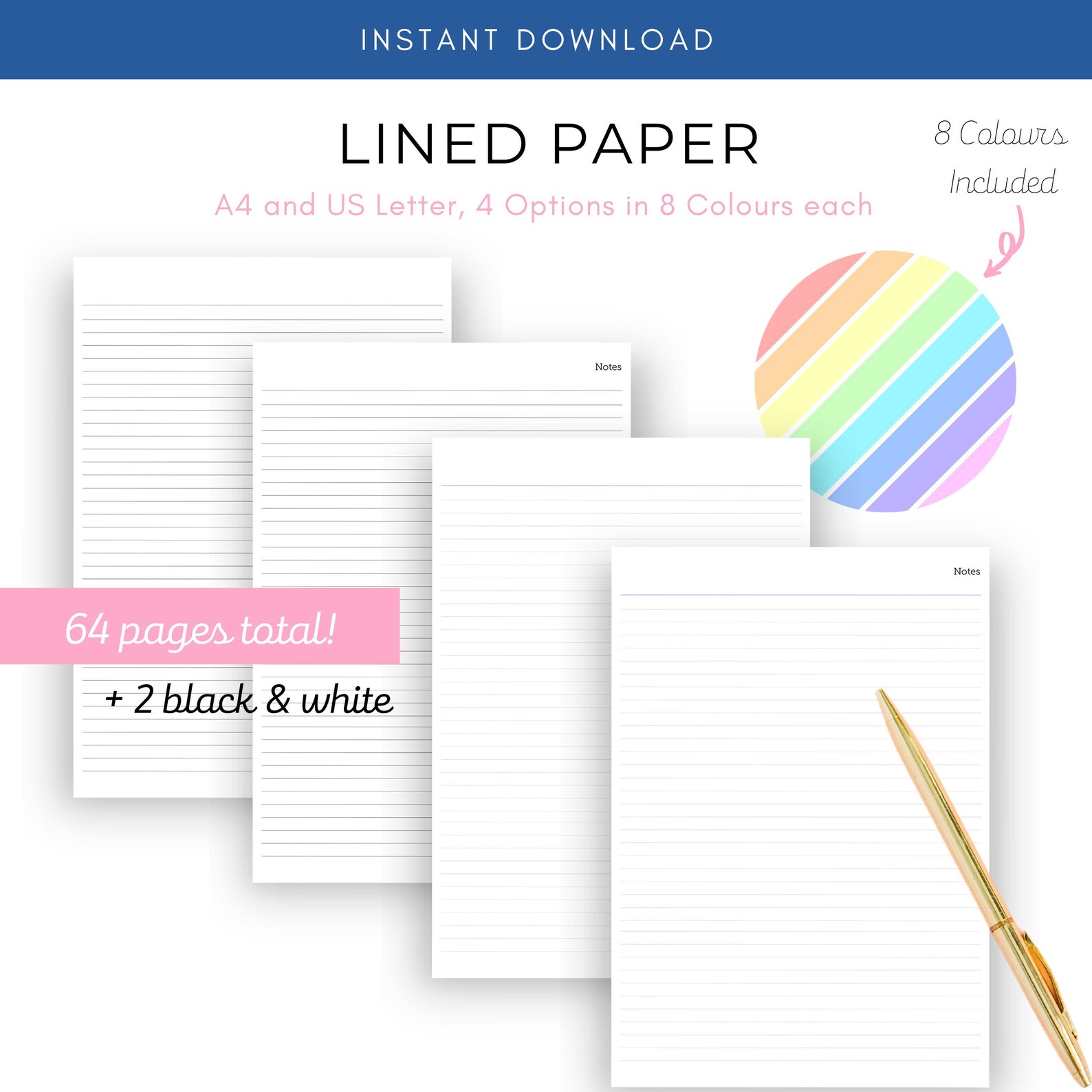 Lined Paper Note Taking Set Printable A4 and Letter Digital - Etsy