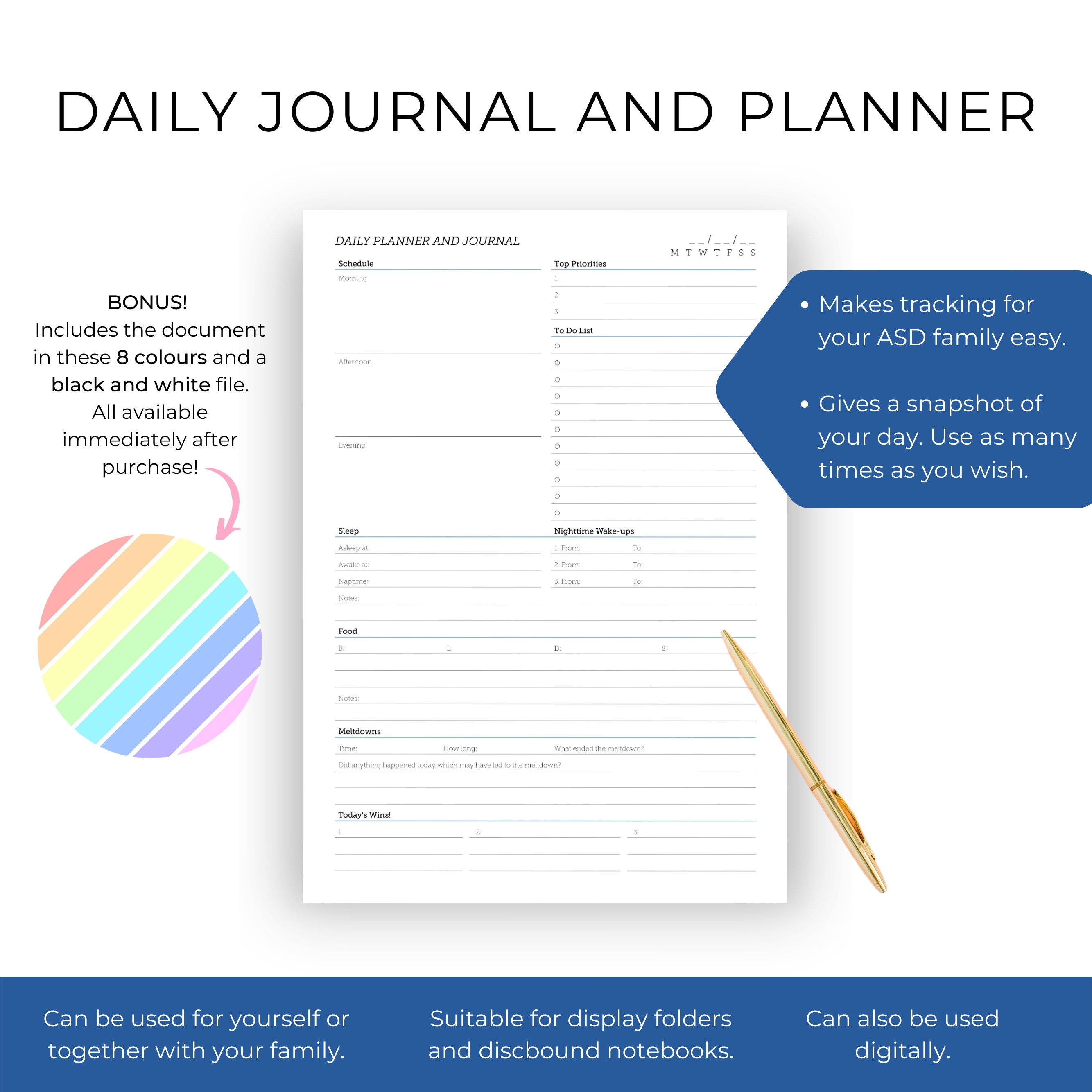 PRINTABLE Daily Planner & Journal for Neurodiverse Families - Autistic ...