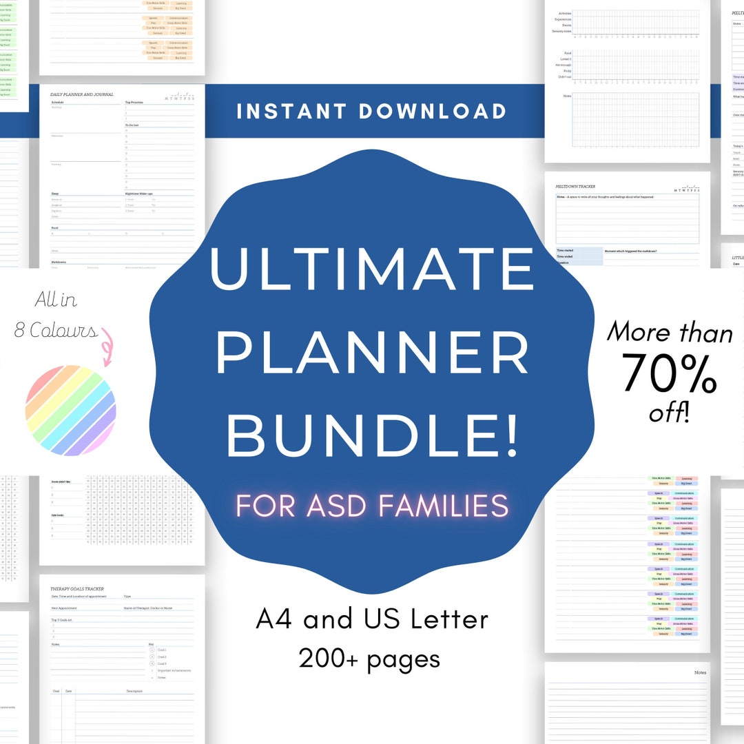 Printable Planner Bundle, ND ASD Families: Food Journal, Meltdowns ...
