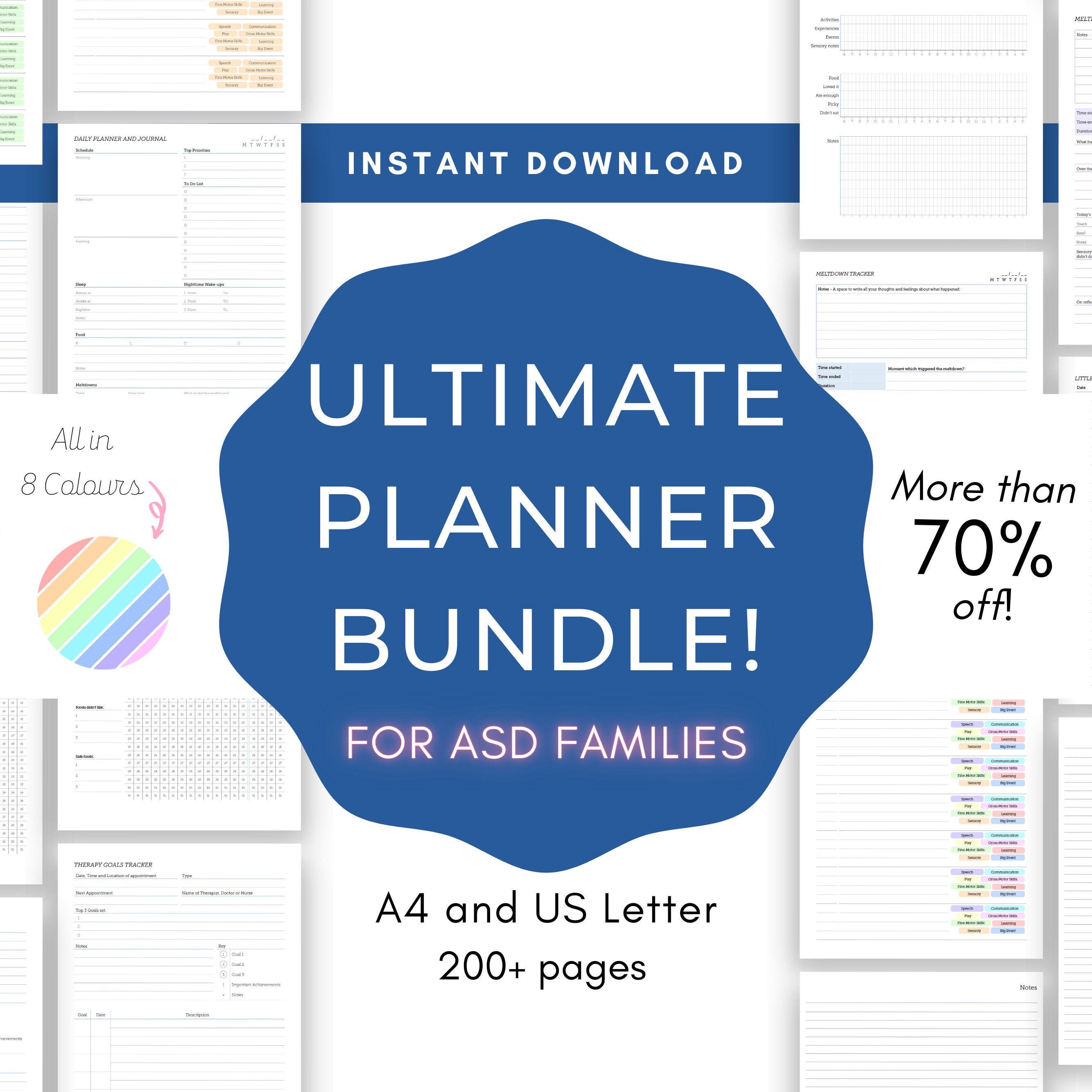Printable Planner Bundle, ND ASD Families: Food Journal, Meltdowns ...
