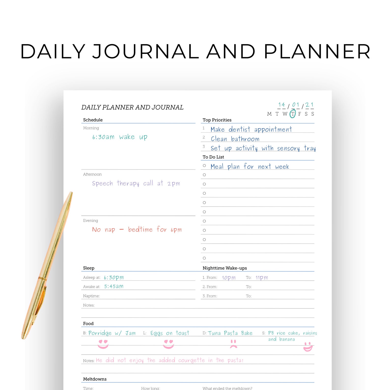 PRINTABLE Daily Planner & Journal for Neurodiverse Families - Autistic ...