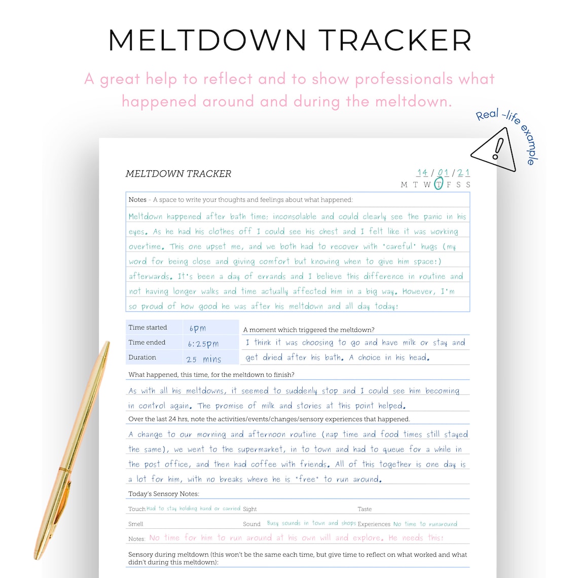 PRINTABLE Neurodiverse Meltdown Tracker - Autism, ASD, ADHD, Meltdowns ...