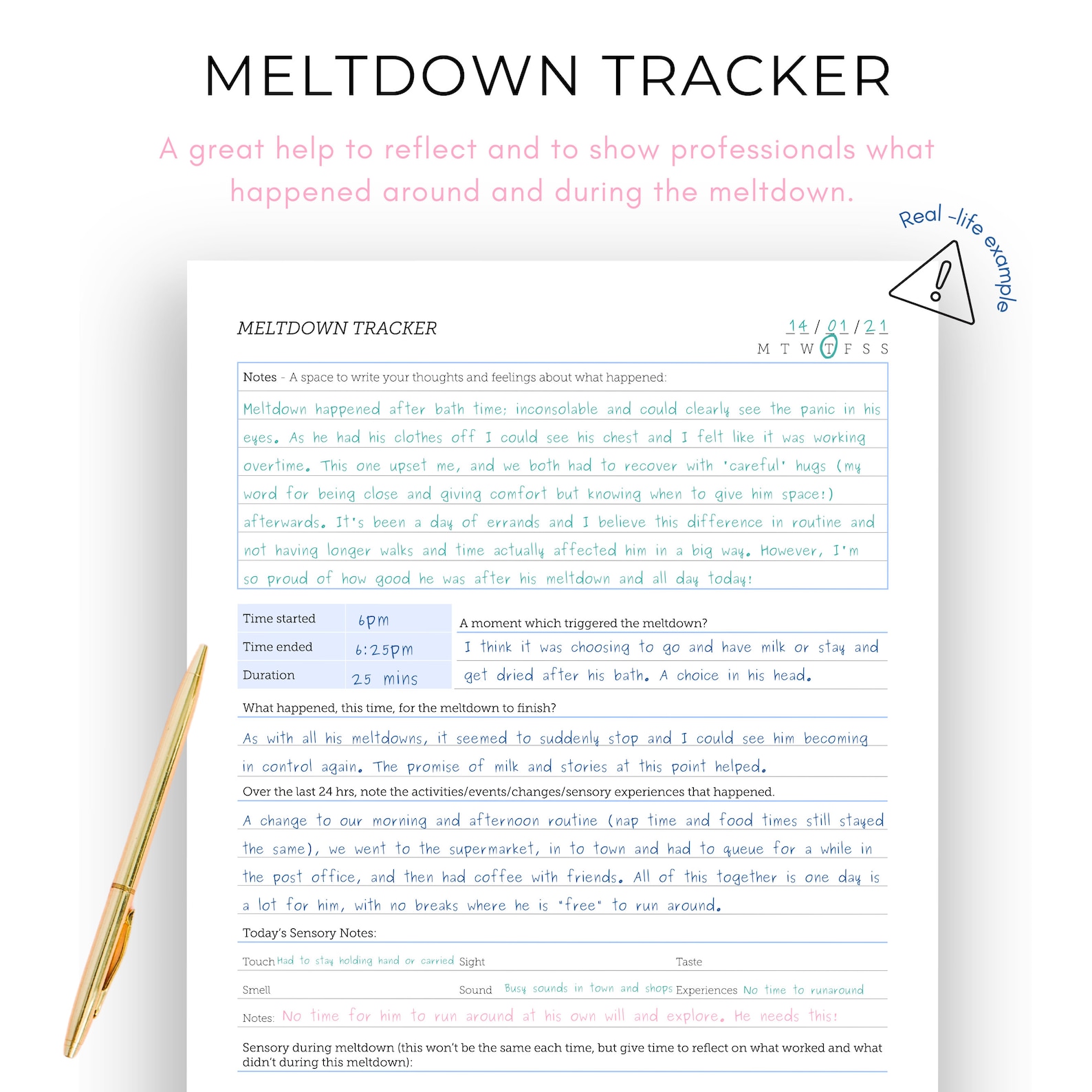 PRINTABLE Neurodiverse Meltdown Tracker - Autism, ASD, ADHD, Meltdowns ...