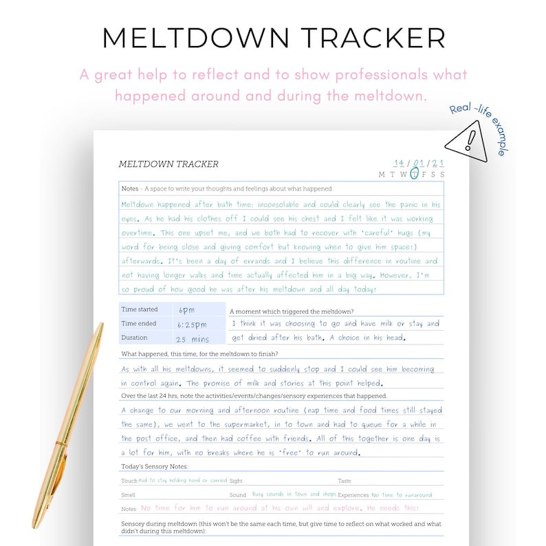 PRINTABLE Neurodiverse Meltdown Tracker - Autism, ASD, ADHD, Meltdowns, Tantrums, Sensory ...