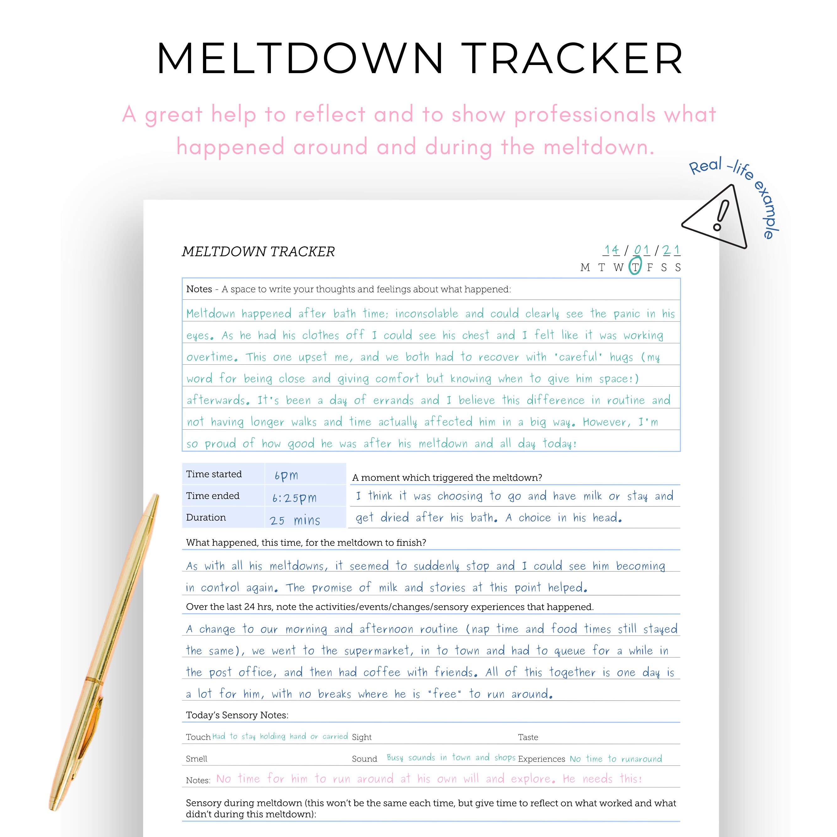PRINTABLE Neurodiverse Meltdown Tracker - Autism, ASD, ADHD, Meltdowns, Tantrums, Sensory ...