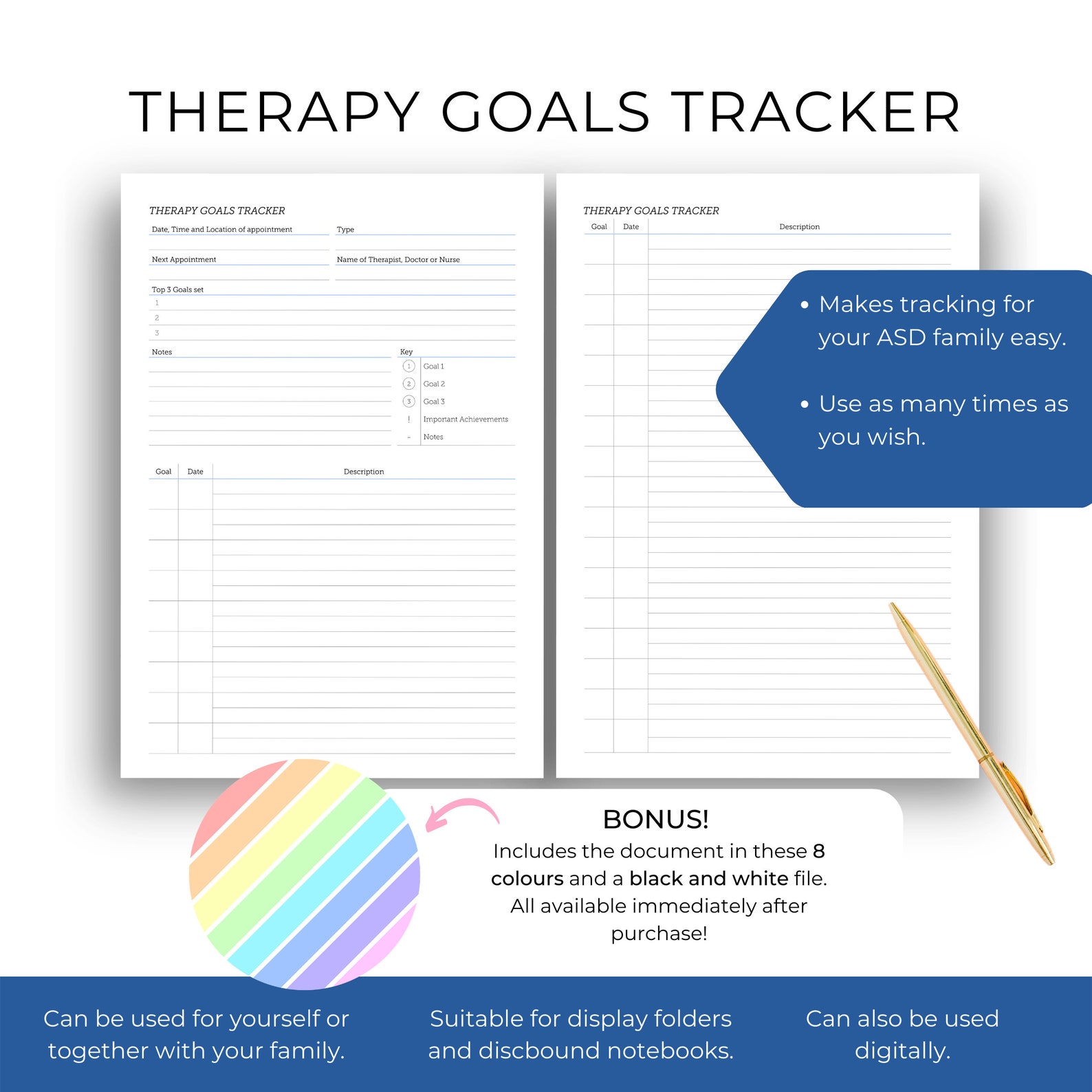 PRINTABLE Neurodiverse Therapy Goals Tracker - Autism, ASD, Therapy ...