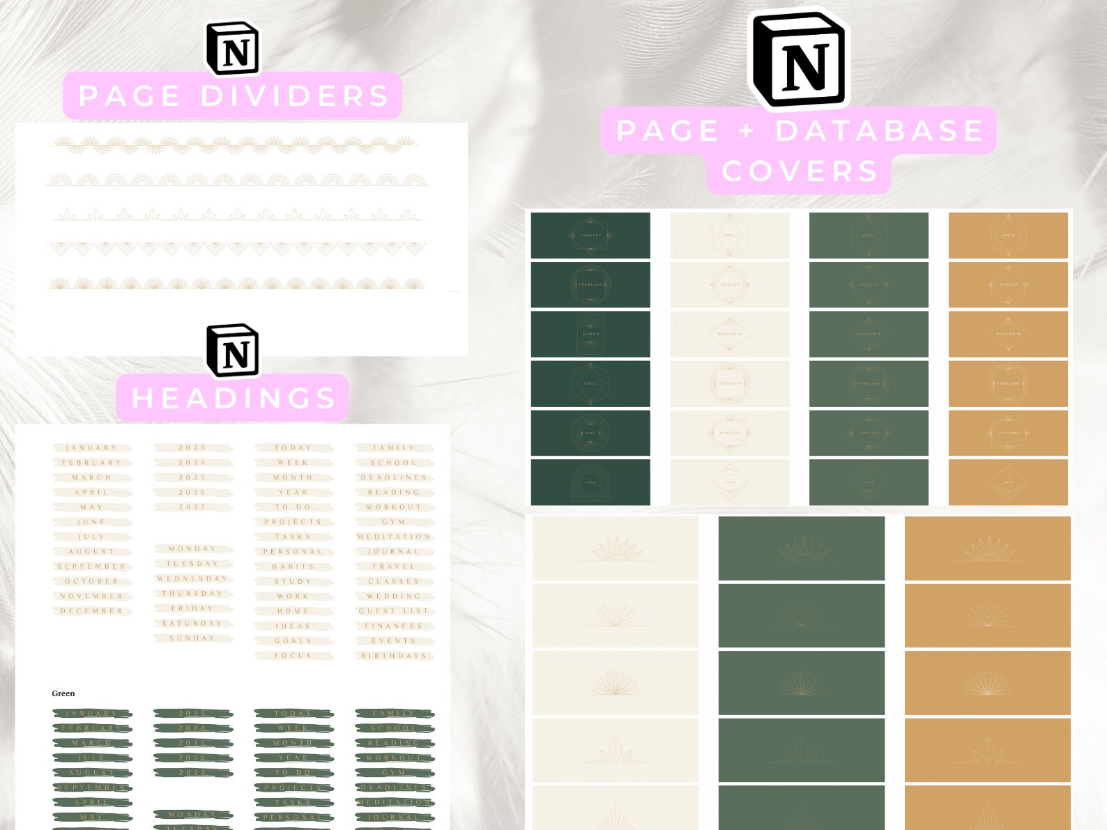 Notion Boho Theme Stickers Borders Headings Covers and Icons, Aesthetic ...