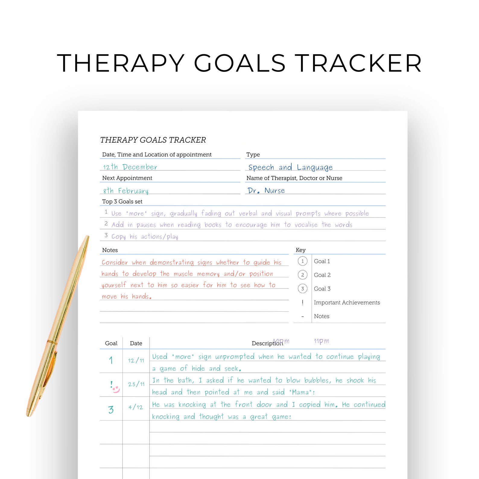 PRINTABLE Neurodiverse Therapy Goals Tracker - Autism, ASD, Therapy ...