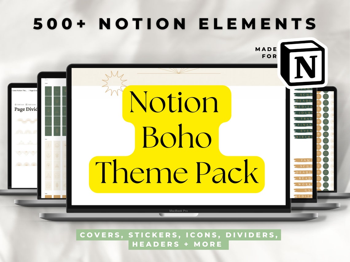 Notion Boho Theme Stickers Borders Headings Covers and Icons, Aesthetic ...
