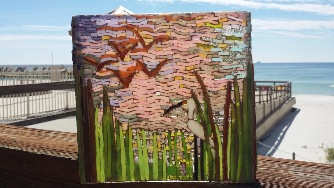 Mosaic Beach Scene CANDLEHOLDER - A Day at the Beach - Memory Mosaic ...